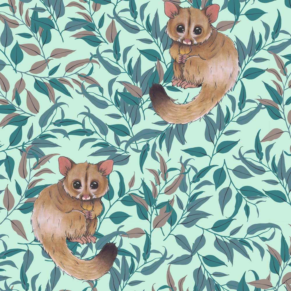 Possum Play on Green – Amanda Joy Designs